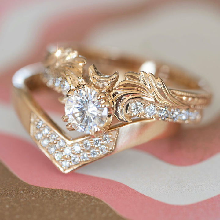 Phantom Guardian Diamond or Moissanite Moon Engagment Ring – Sermez.com