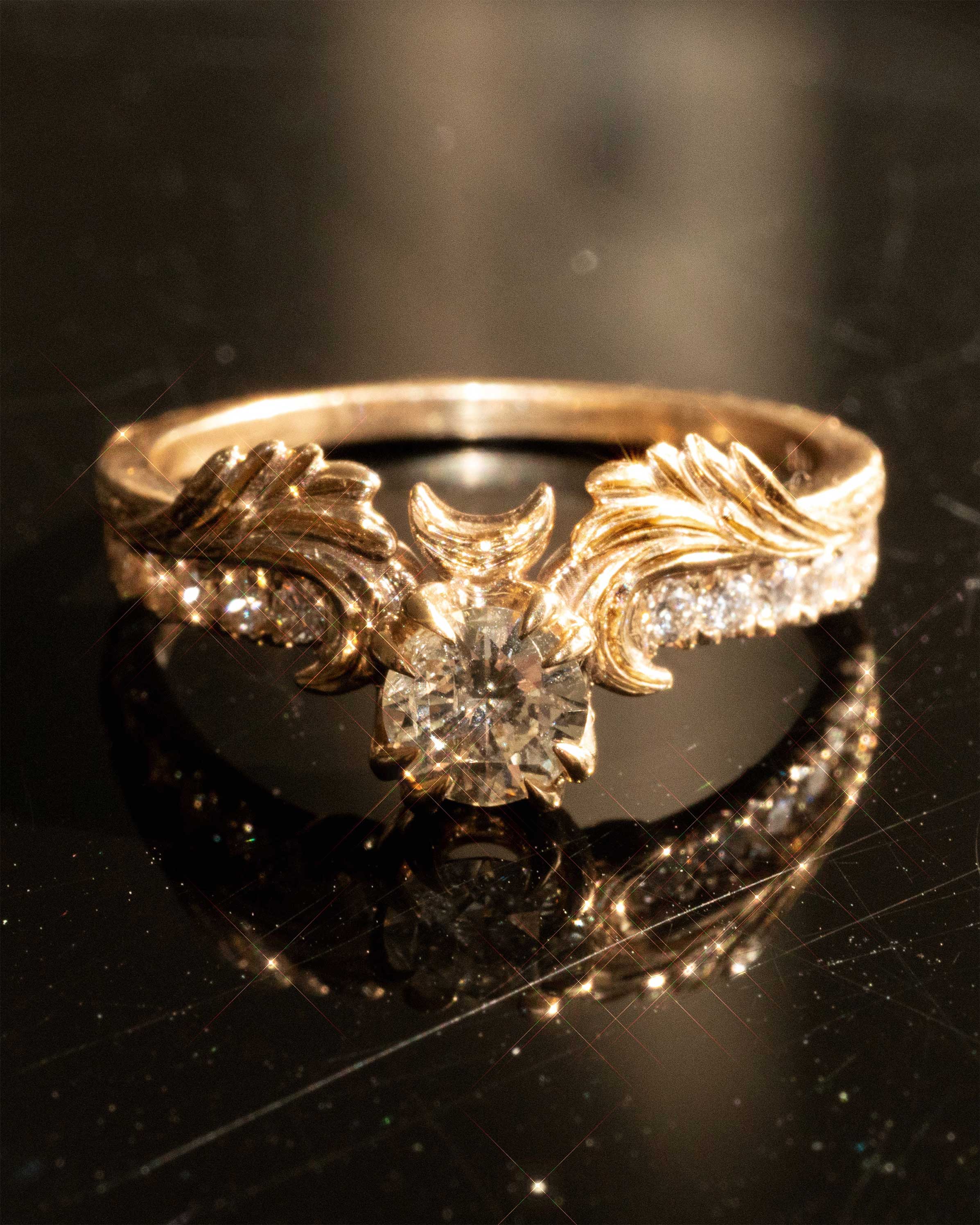 Phantom Guardian Diamond or Moissanite Moon Engagment Ring – Sermez.com